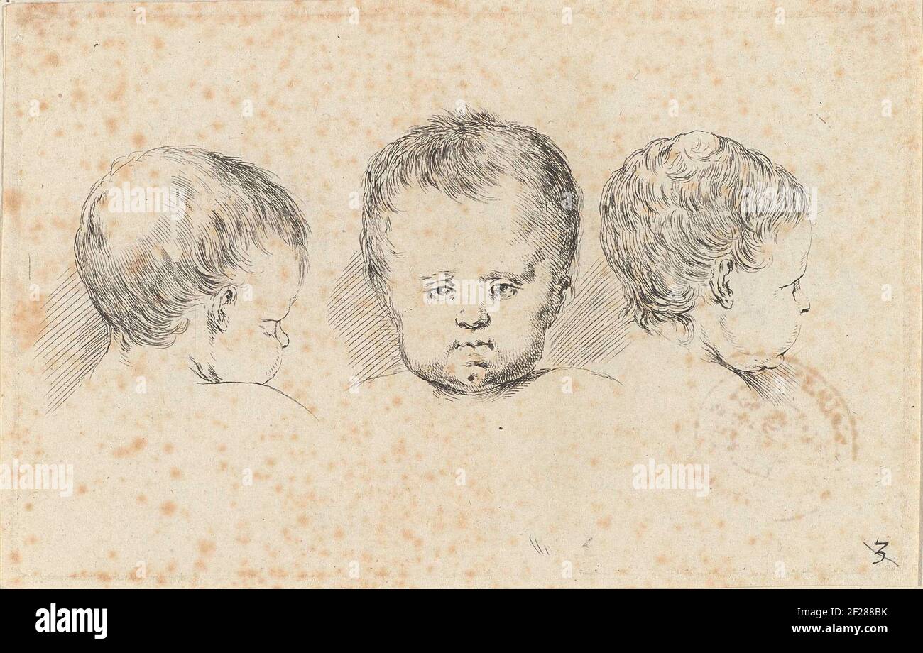 Three heads of children, two in profile to the right; Sign examples for ...