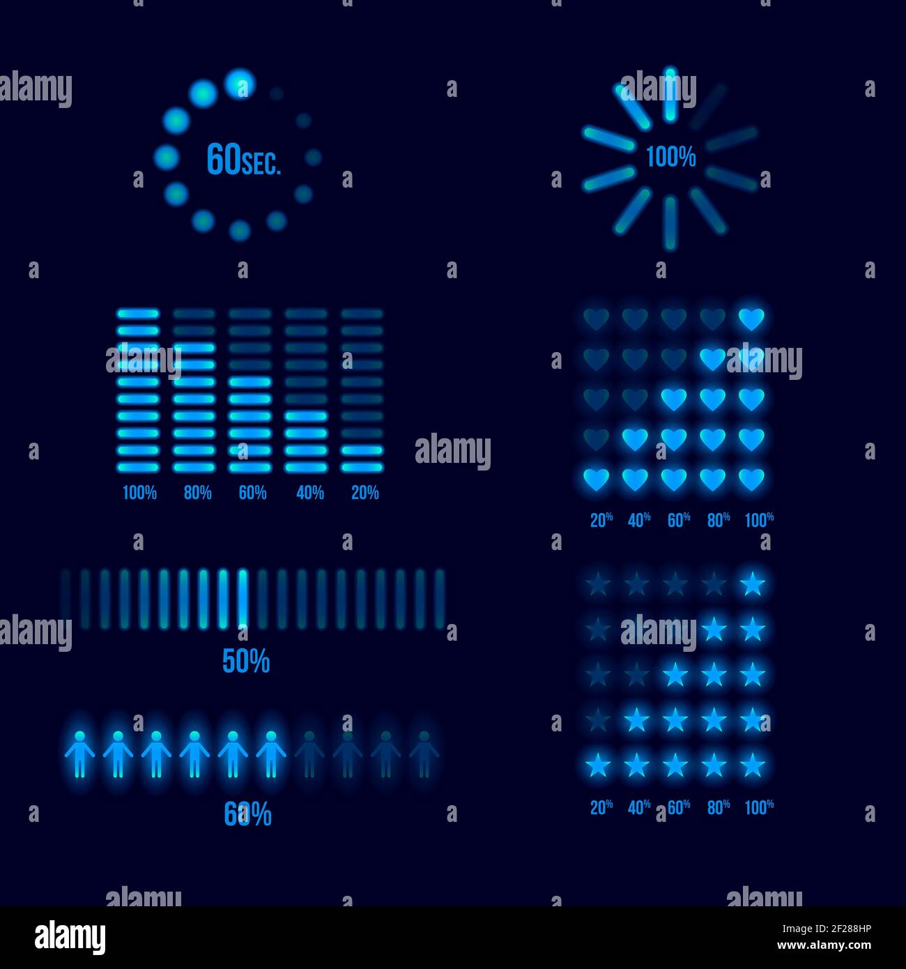 Progress loading indicators set. Load and download, upload element ...