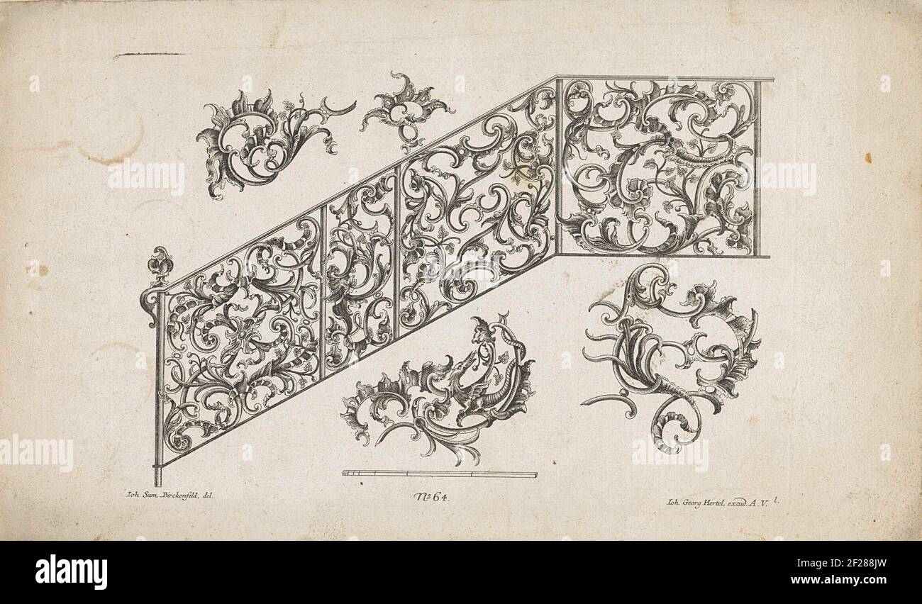 Five detailed designs for an ornamental gate with floral motifs ...