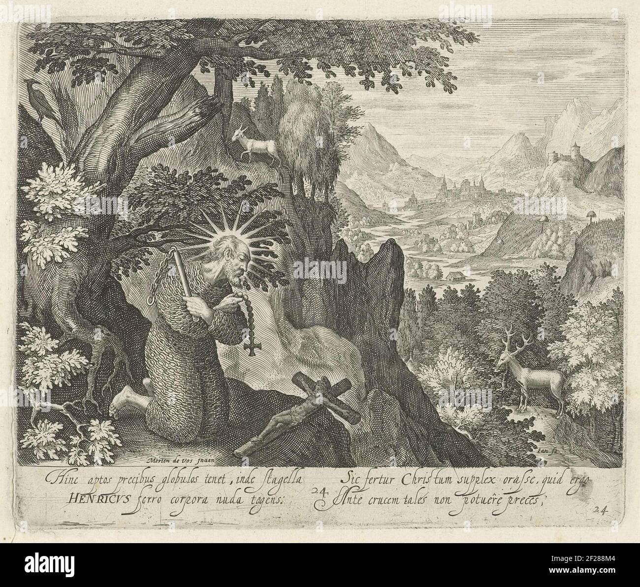 In a mountain landscape, the Sacred Henricus, by chains, and with ...