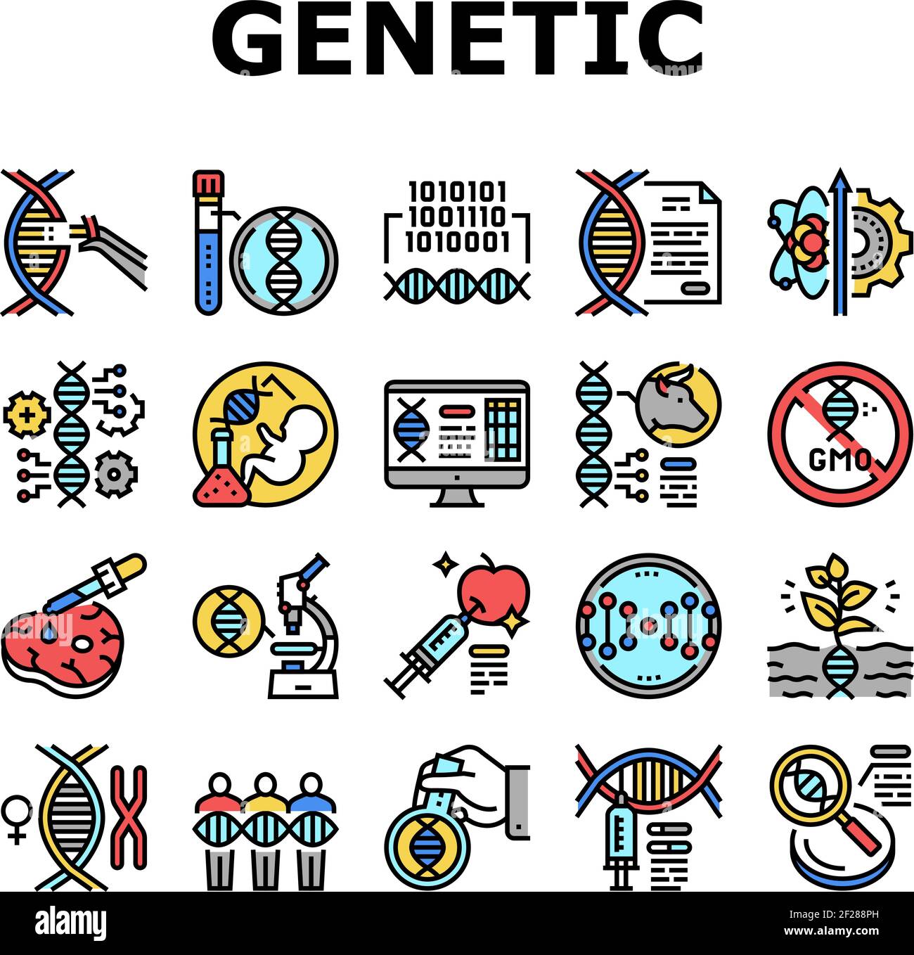 Genetic Engineering Collection Icons Set Vector Illustration Stock ...