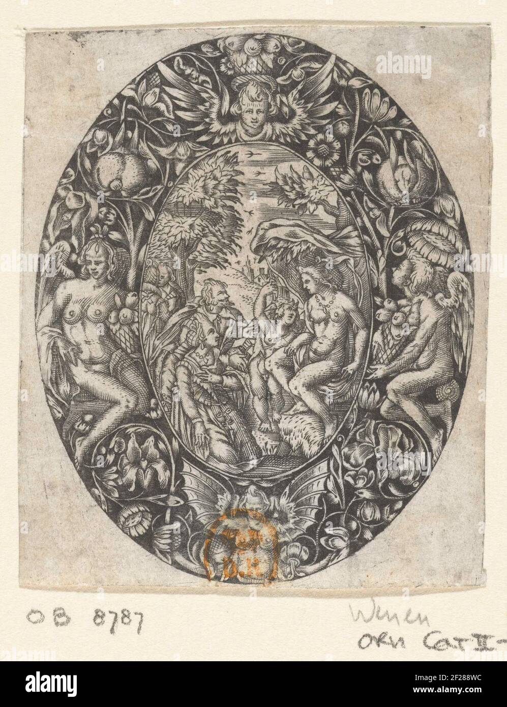 Oval with venus and amor; Gold and silversmanship. Design for oval ...