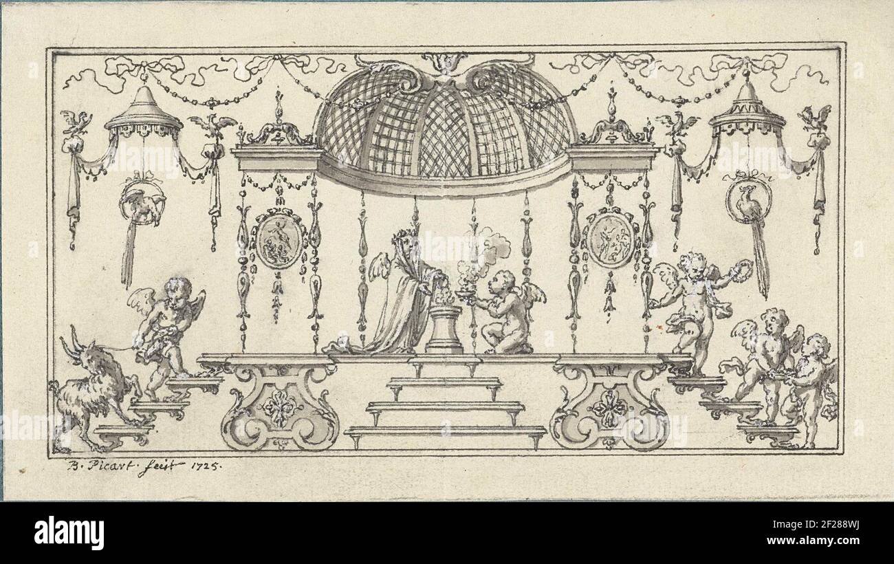 Panel filling with Offering Putti. Design for a print Stock Photo - Alamy