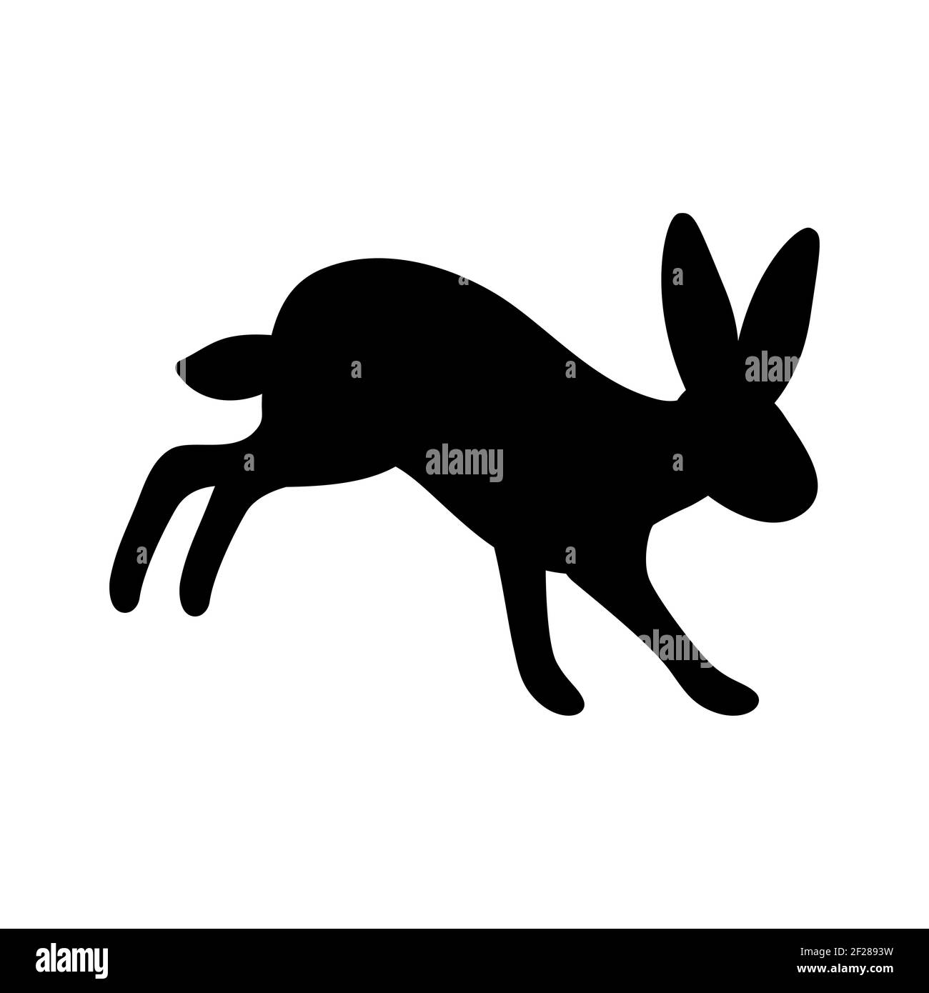 Vector illustration of a rabbit landing after a jump. Black silhouette ...
