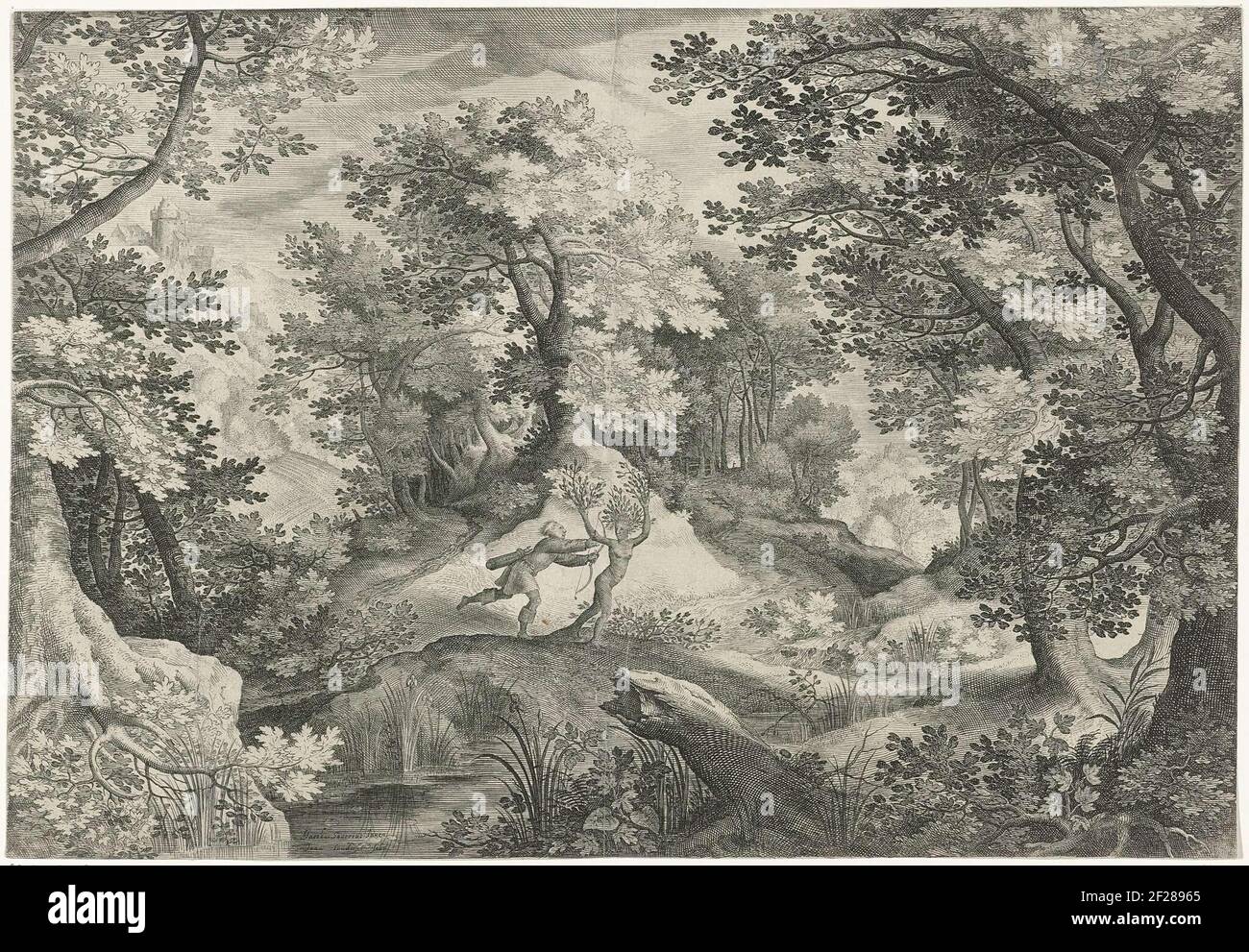 In a wooded landscape, Apollo haunts the Nymph Daphne after being ...