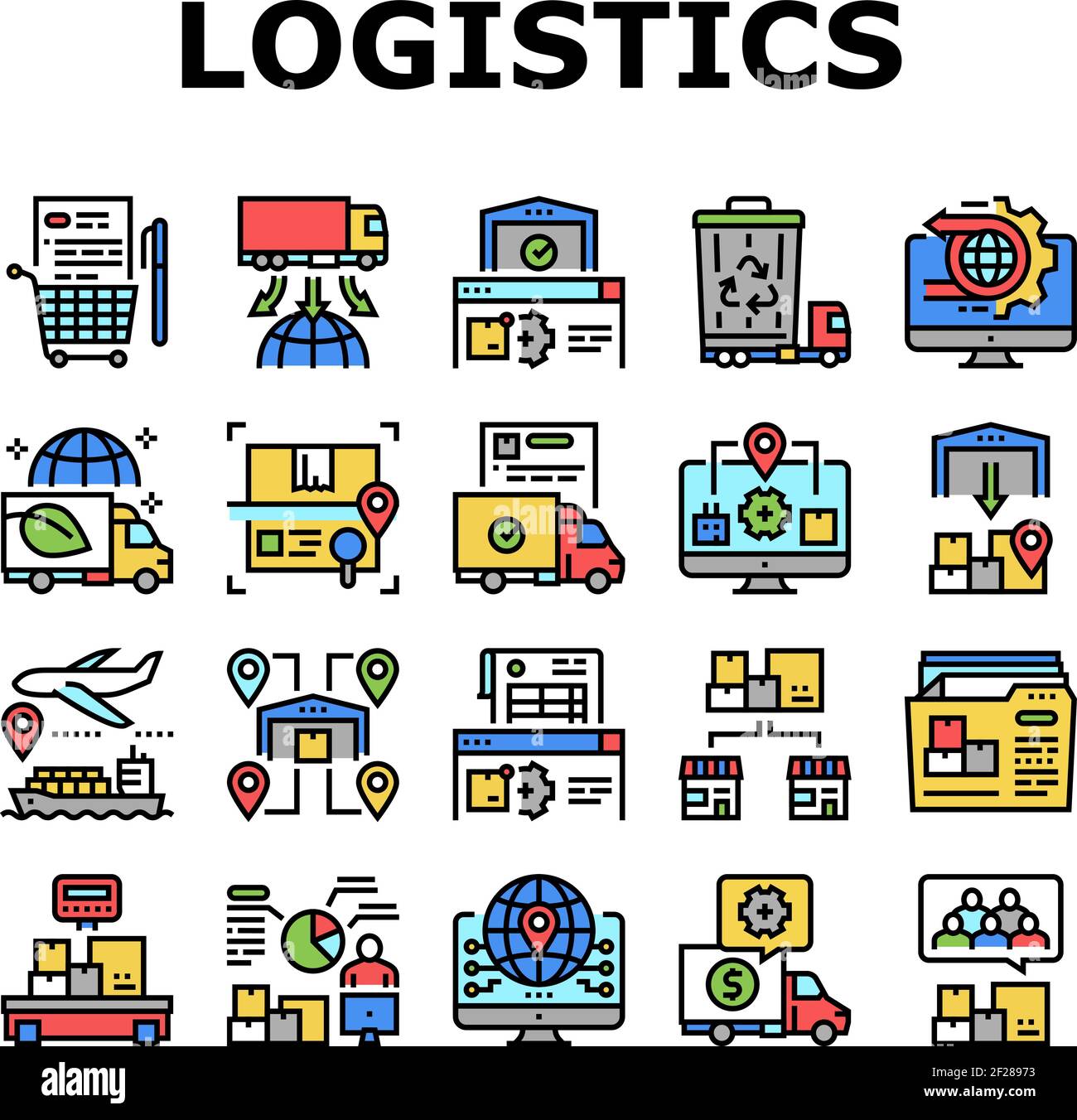 Logistics Business Collection Icons Set Vector Illustration Stock ...