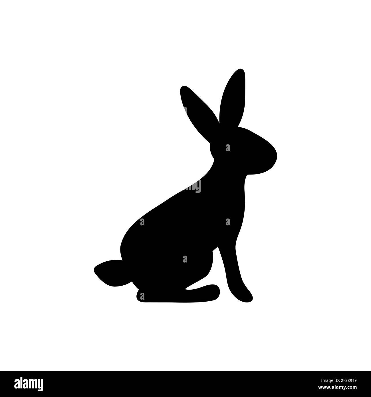Vector illustration of a sitting rabbit. Black silhouette of a hare on ...