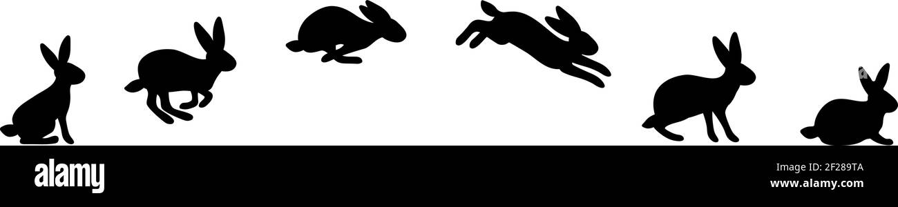 A set of rabbit jump phases. The hare sits, prepares to jump, jumps ...