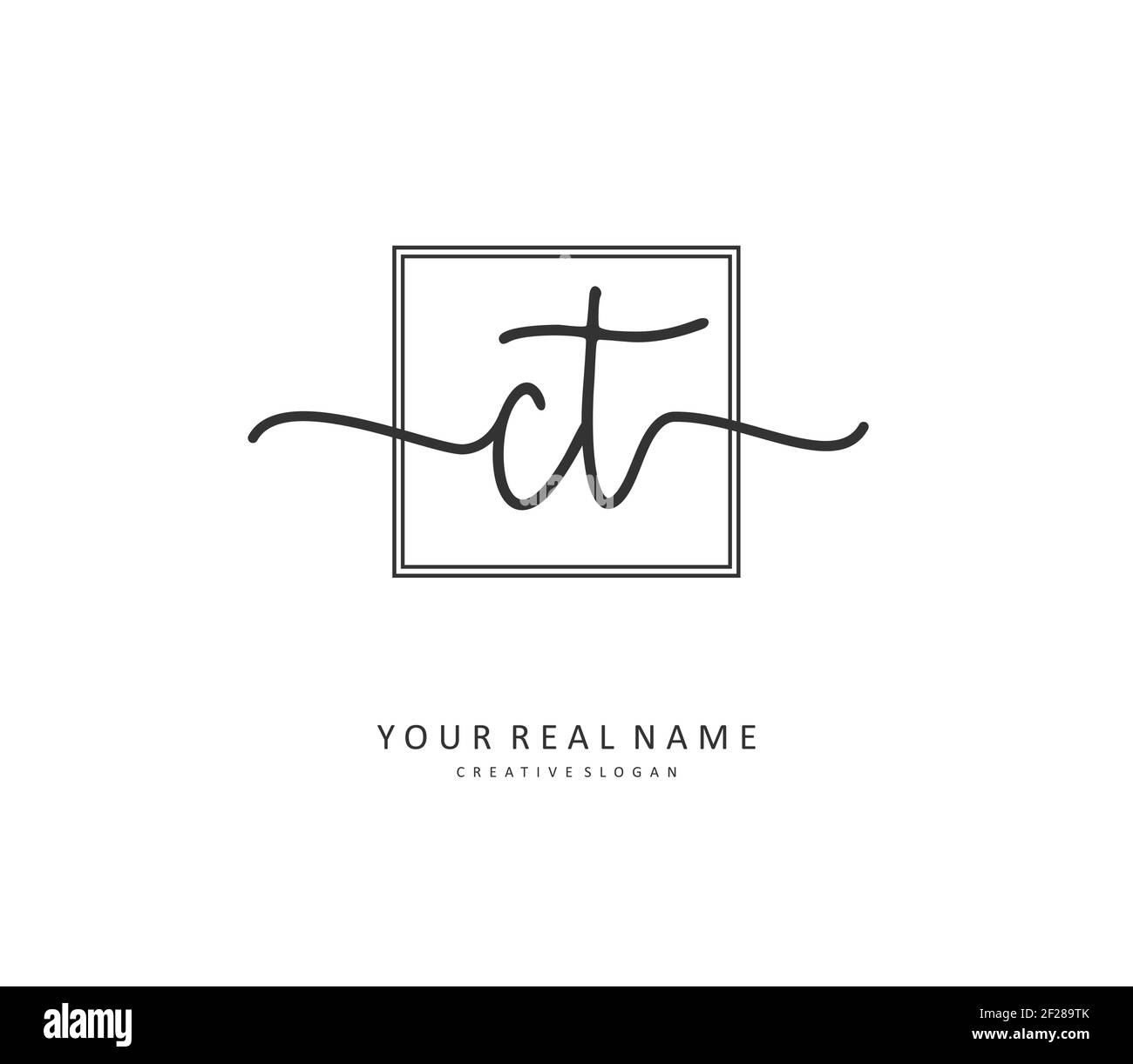 C T CT Initial letter handwriting and signature logo. A concept ...