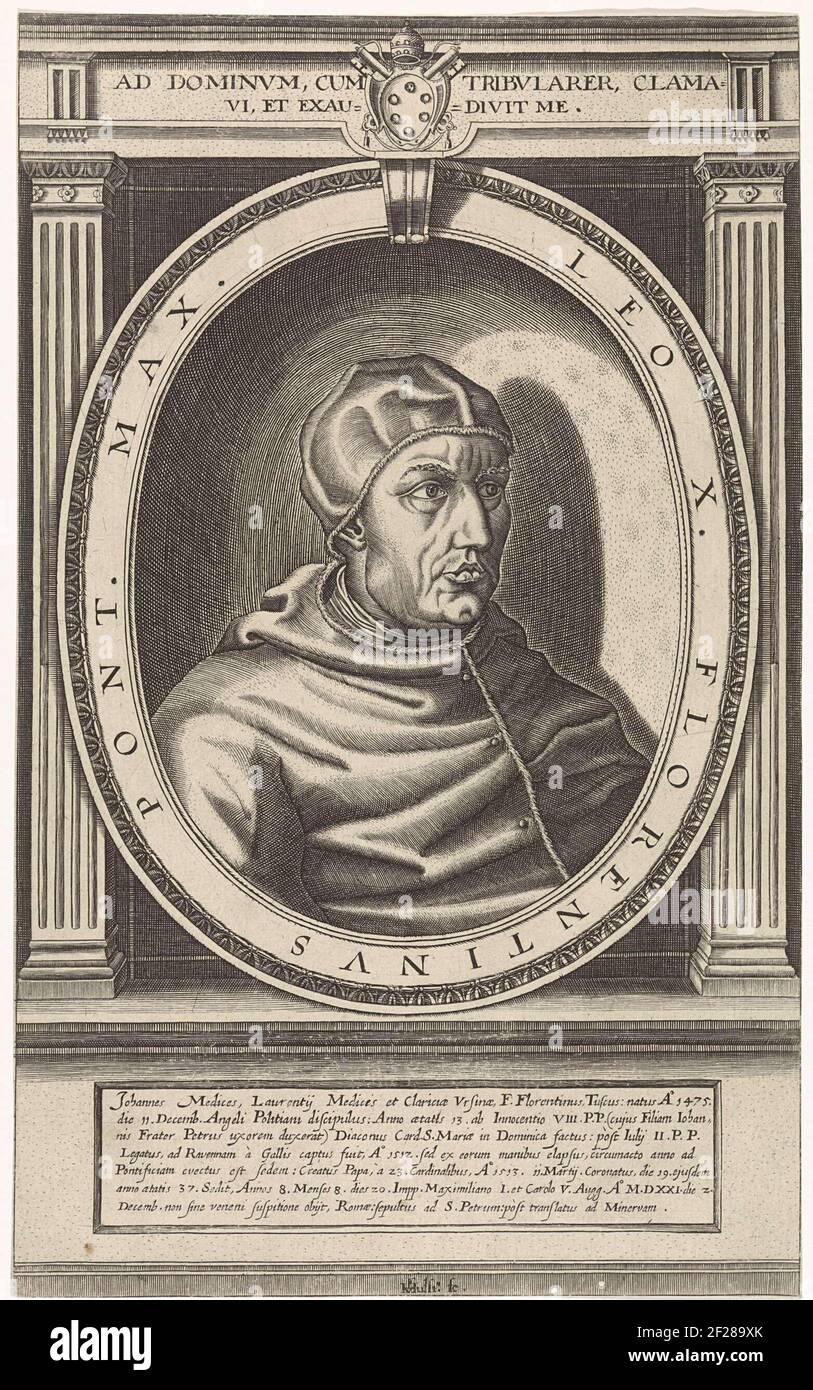 Portrait of Pope Leo X dressed in the papal robe, headed the head with ...