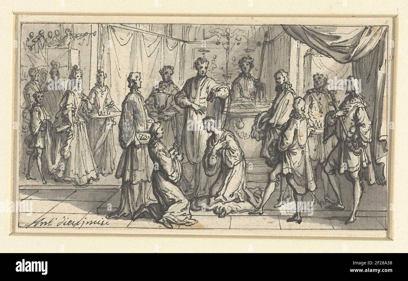 Priest blesses a kneeling prince.A Priest Skeling on a Pillow is ...