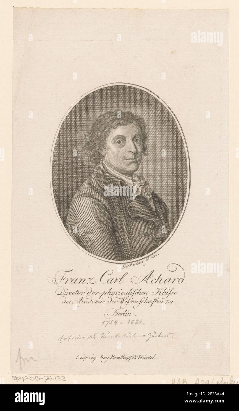 Portret van Franz Carl Achard.Portrait of Franz Carl Achard in an oval ...