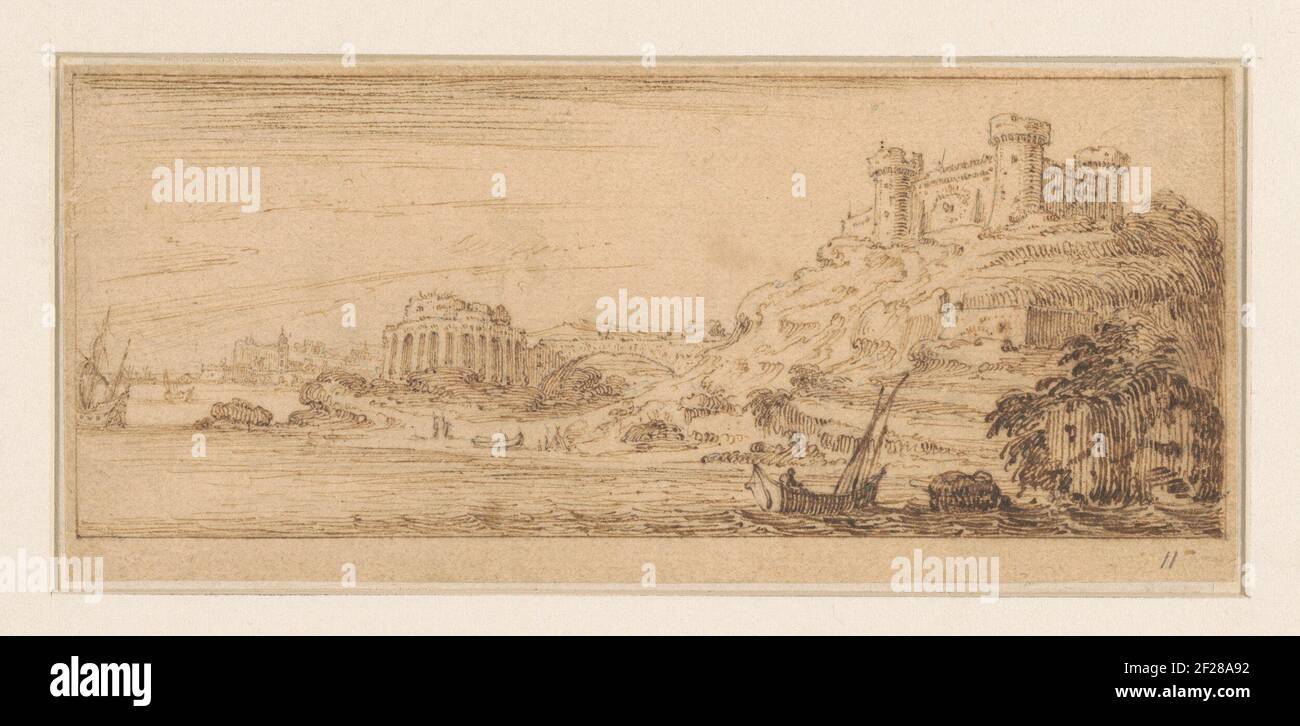 Coastal face with a skipper in a sailing ship; Designs for a pictures ...