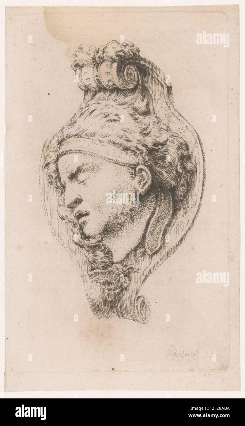 Mascaron met mannenkop in profiel; Mascarons en helmen van het Zeughaus ...