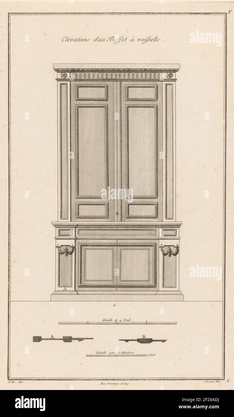 High buffet cabinet; Elevations d'Une buffet à vaisselle; F buffet ...