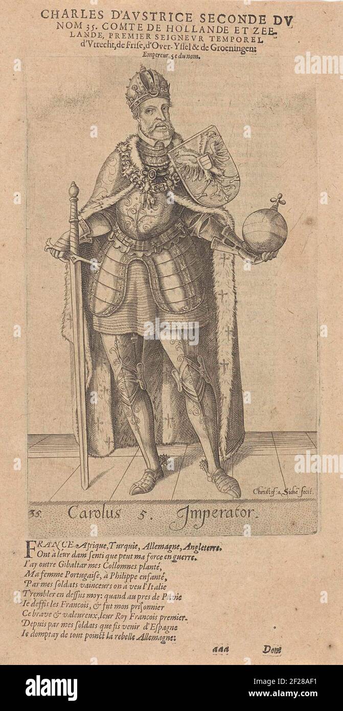 Portret van Karel V van Habsburg, Duits keizer, koning van Spanje ...