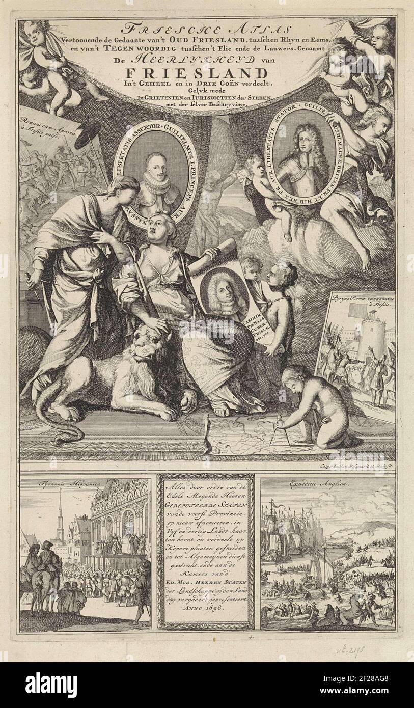 Frisia (Friesland) sitting with freedom hat on a lance and the portrait ...