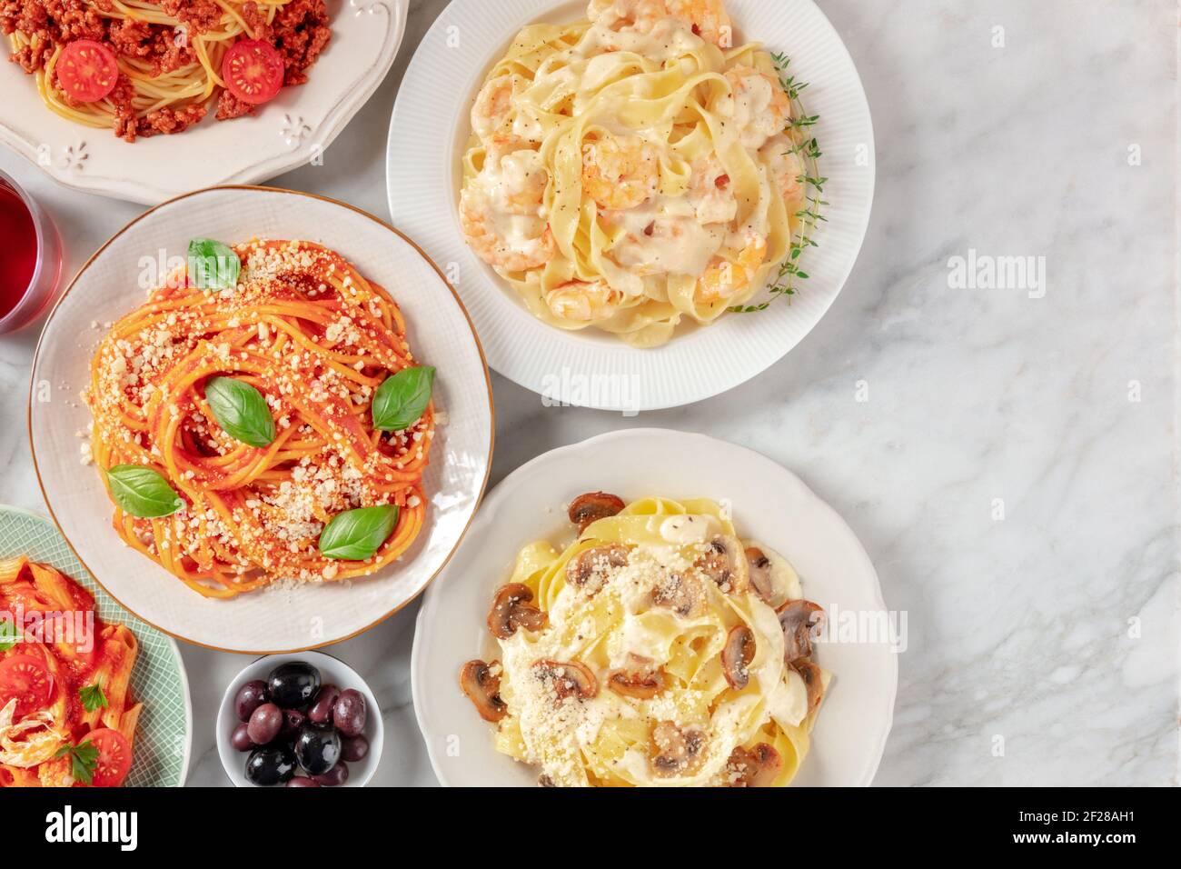 Italian pasta assortment, overhead flat lay shot with copy space Stock ...