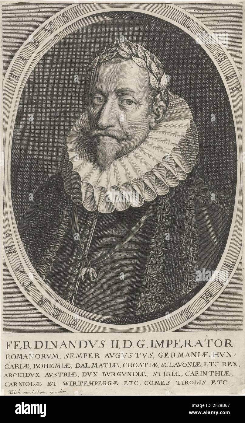 Portrait of Ferdinand II, German emperor. To his neck a ribbon with the ...