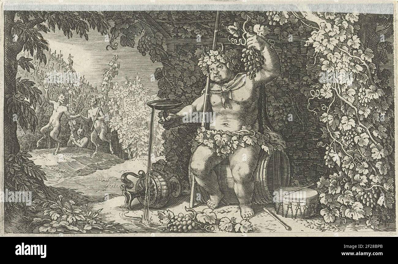 Bacchus as the god of wine, surrounded with grape roses and with a ...