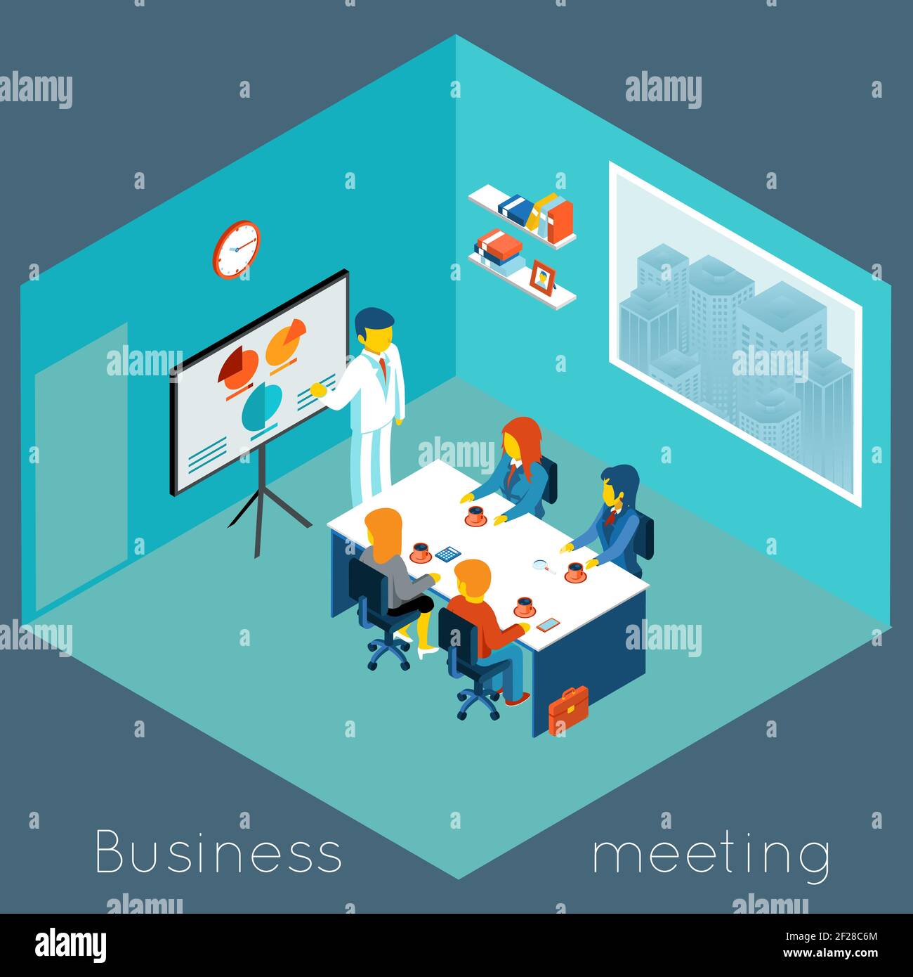 Isometric 3d business meeting. Teamwork and brainstorm, collaboration ...