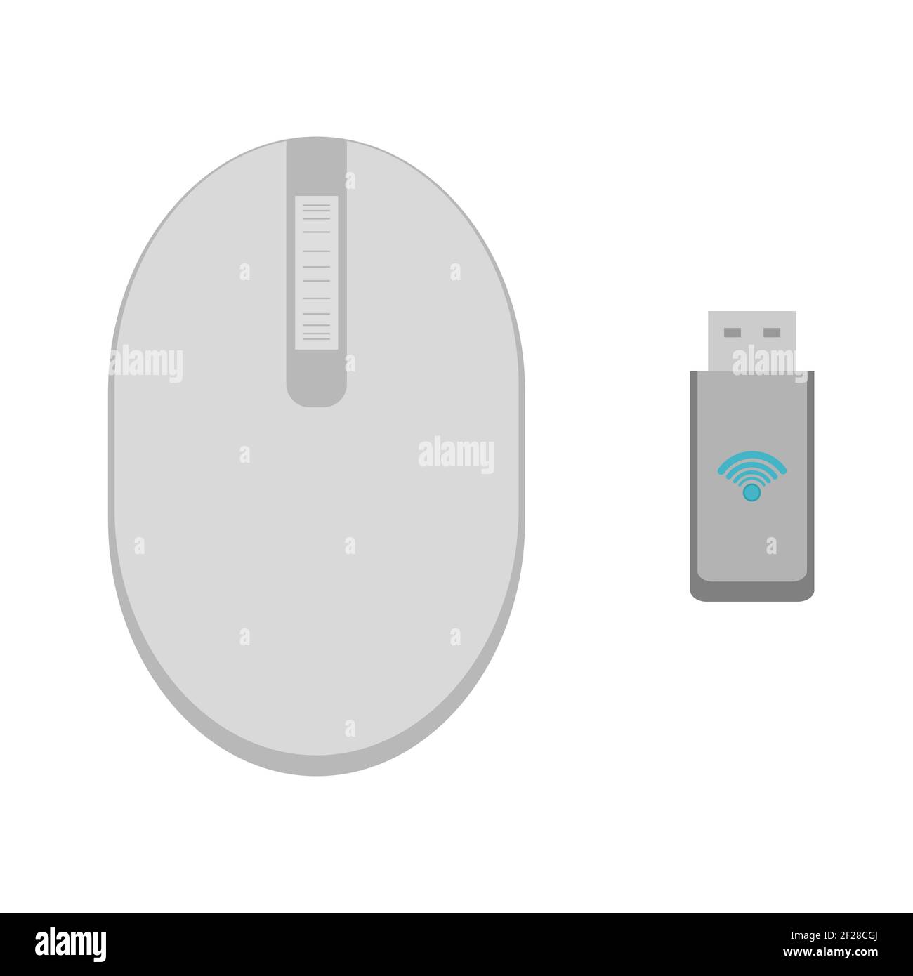 A wireless gray computer mouse in the shape of an oval, with two keys ...
