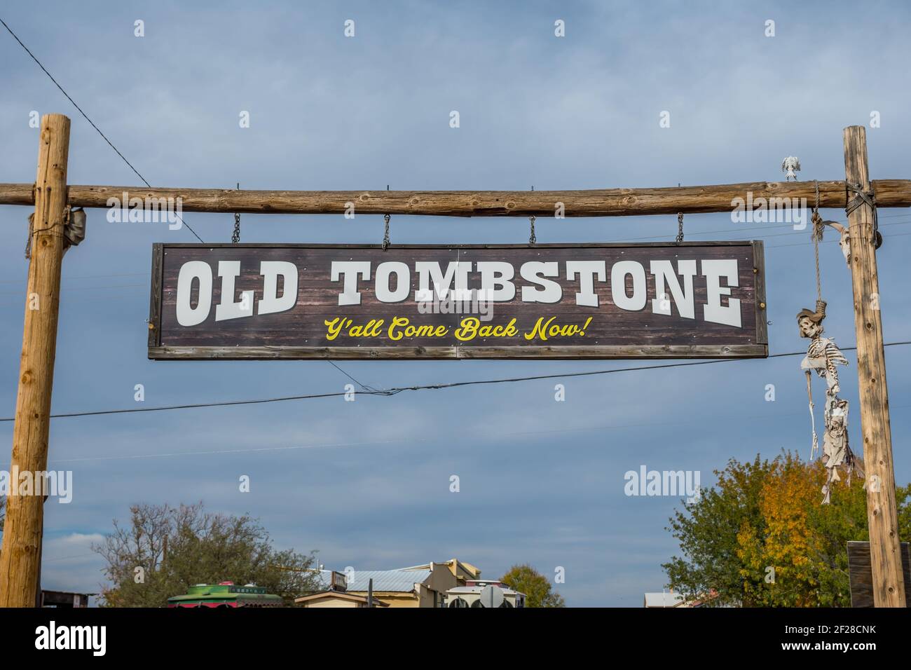 Tombstone, AZ, USA - November 17, 2019: A welcoming signboard at the ...