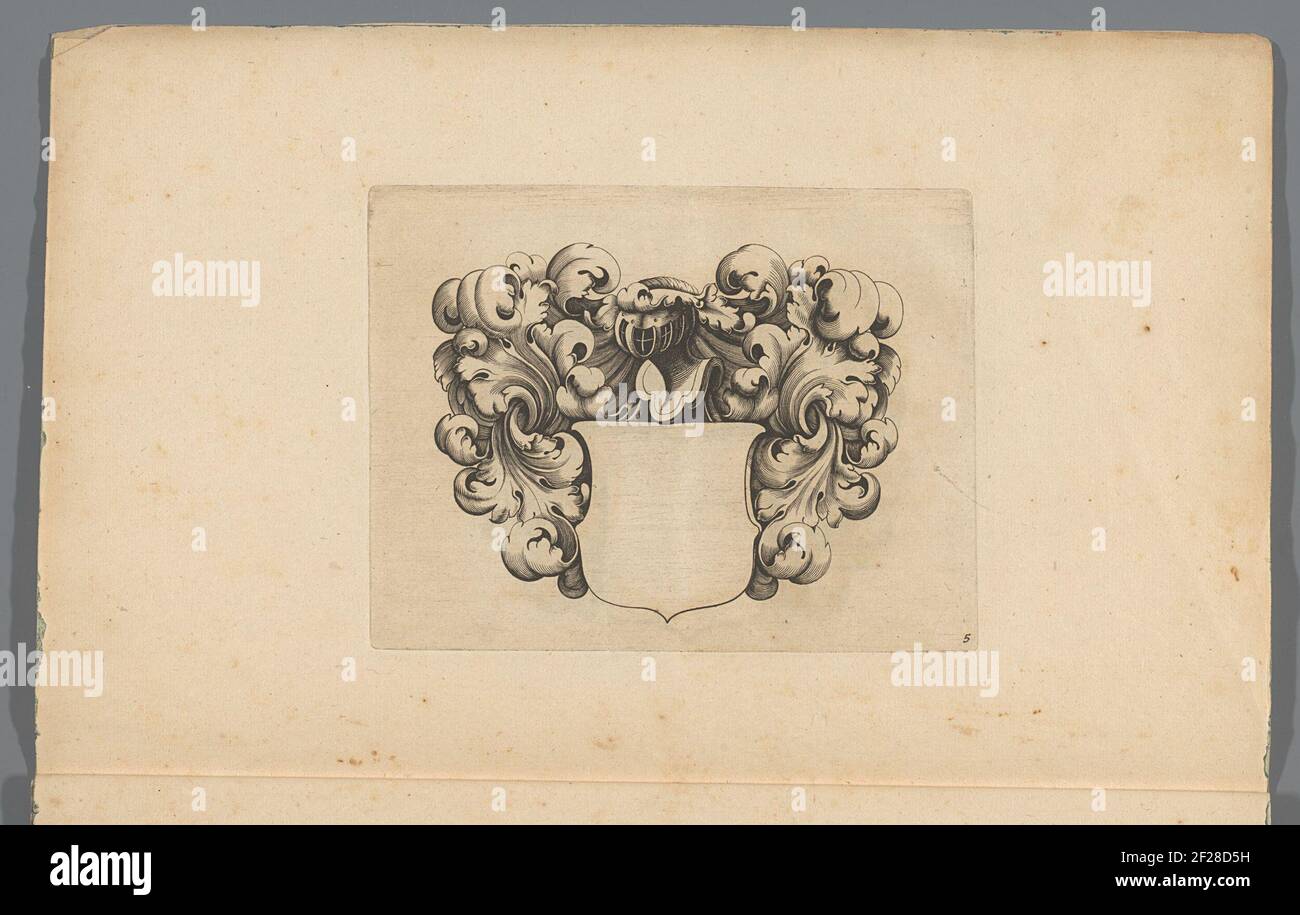 Cartouche for coat of arms.Prent no. 5 in a bundle of eight numbered ...