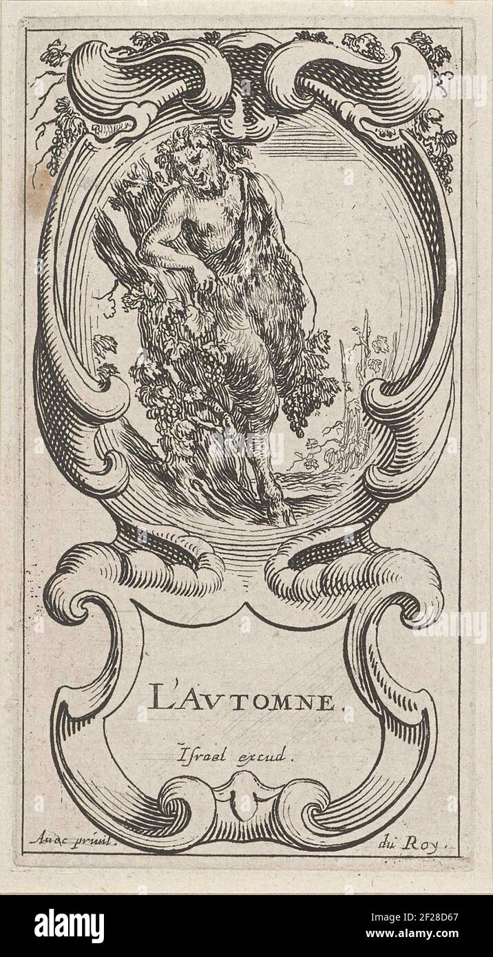 Herfst; L'automne; Vier seizoenen.A Sater leaning against a trunk with ...