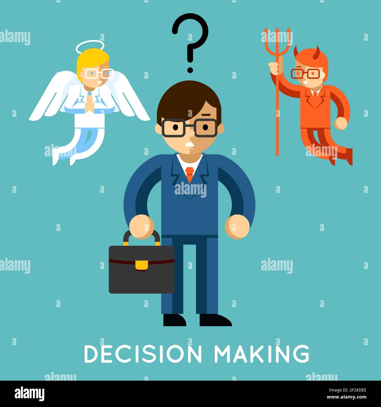 Decision making. Businessman with angel and demon. Choice good and bad ...