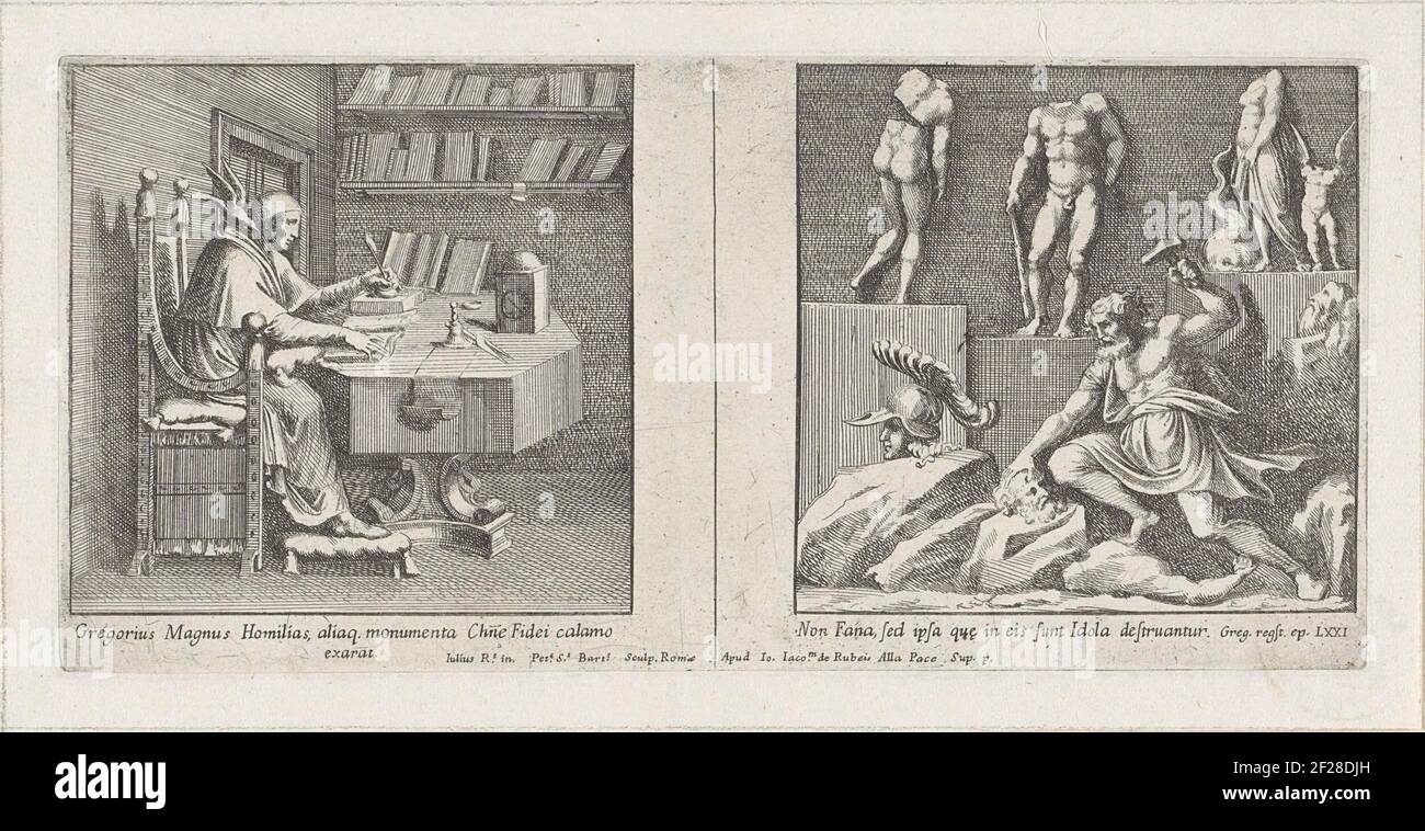 Gregorius the large at his writing table and the destruction of gods ...