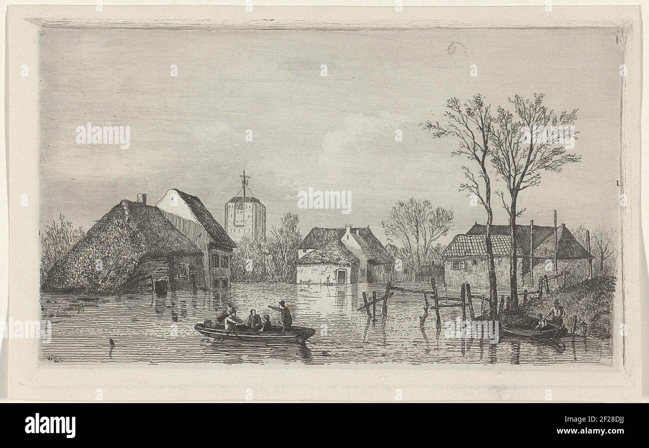 Overstroming bij Beesd, 1855.Landscape with flooding at Beesd in 1855 ...