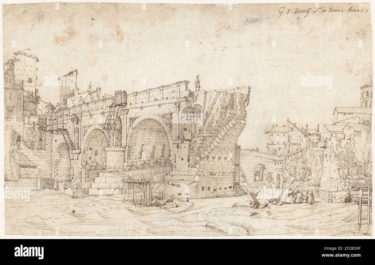 Broken bridge over de tiber, rome Stock Photo - Alamy