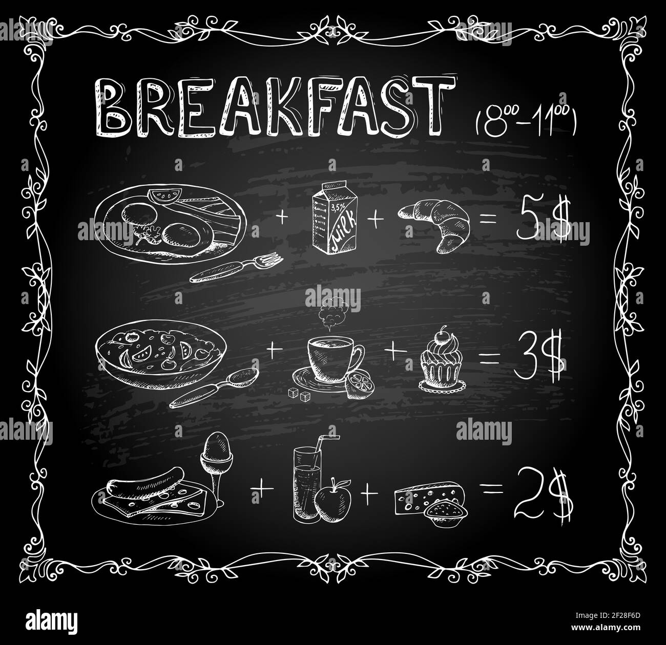 Vector template Breakfast chalkboard menu Vintage Poster Stock Vector ...