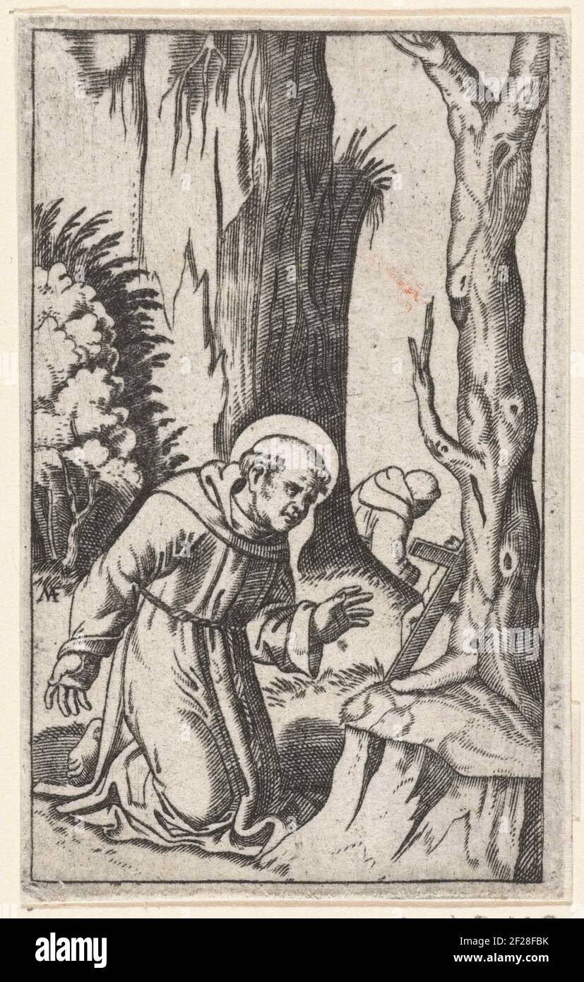 Saint Francis of Assisi kneeling for crucifix Stock Photo - Alamy