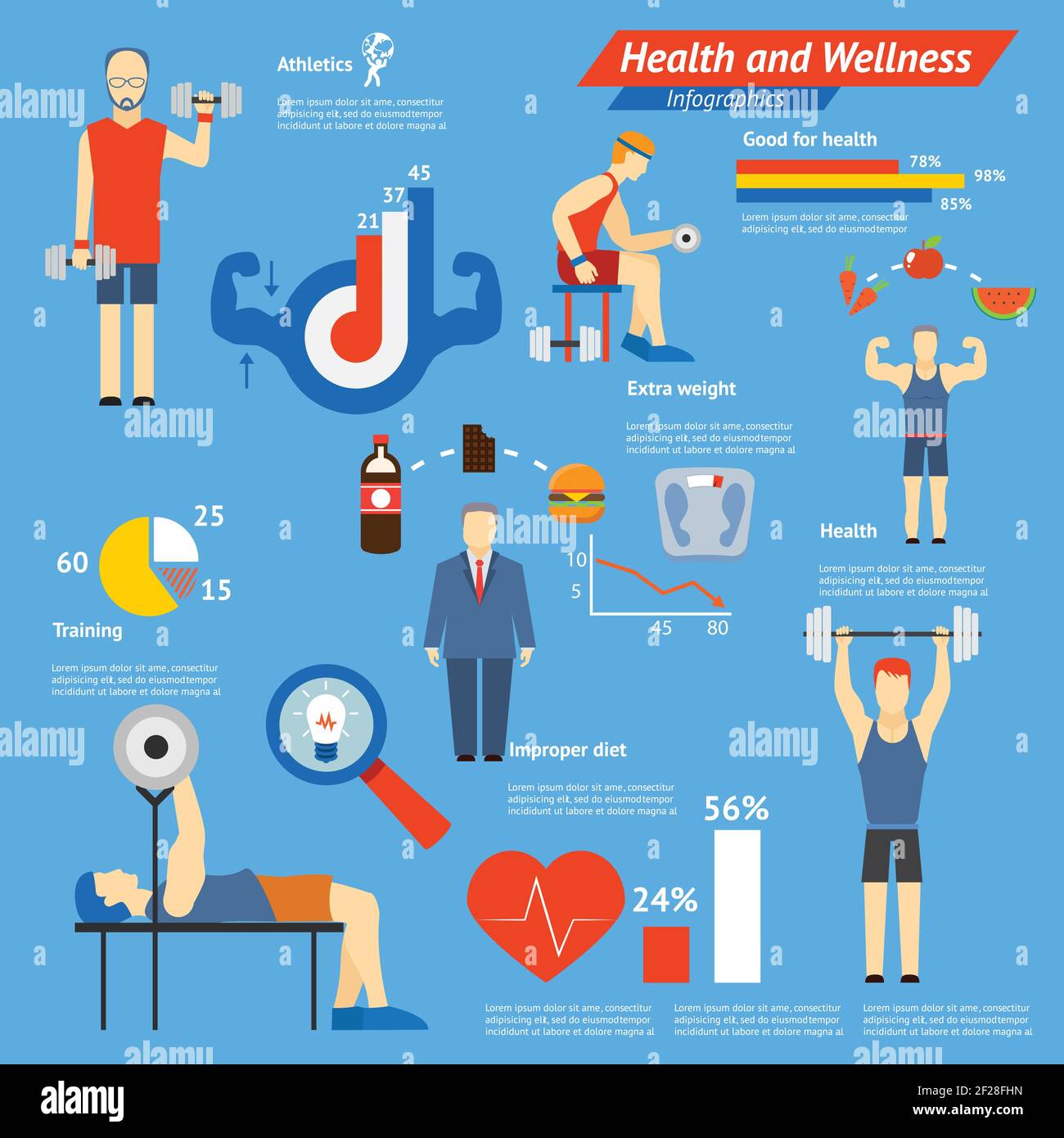 Sport and fitness infographics showing athletes working out in a gym ...