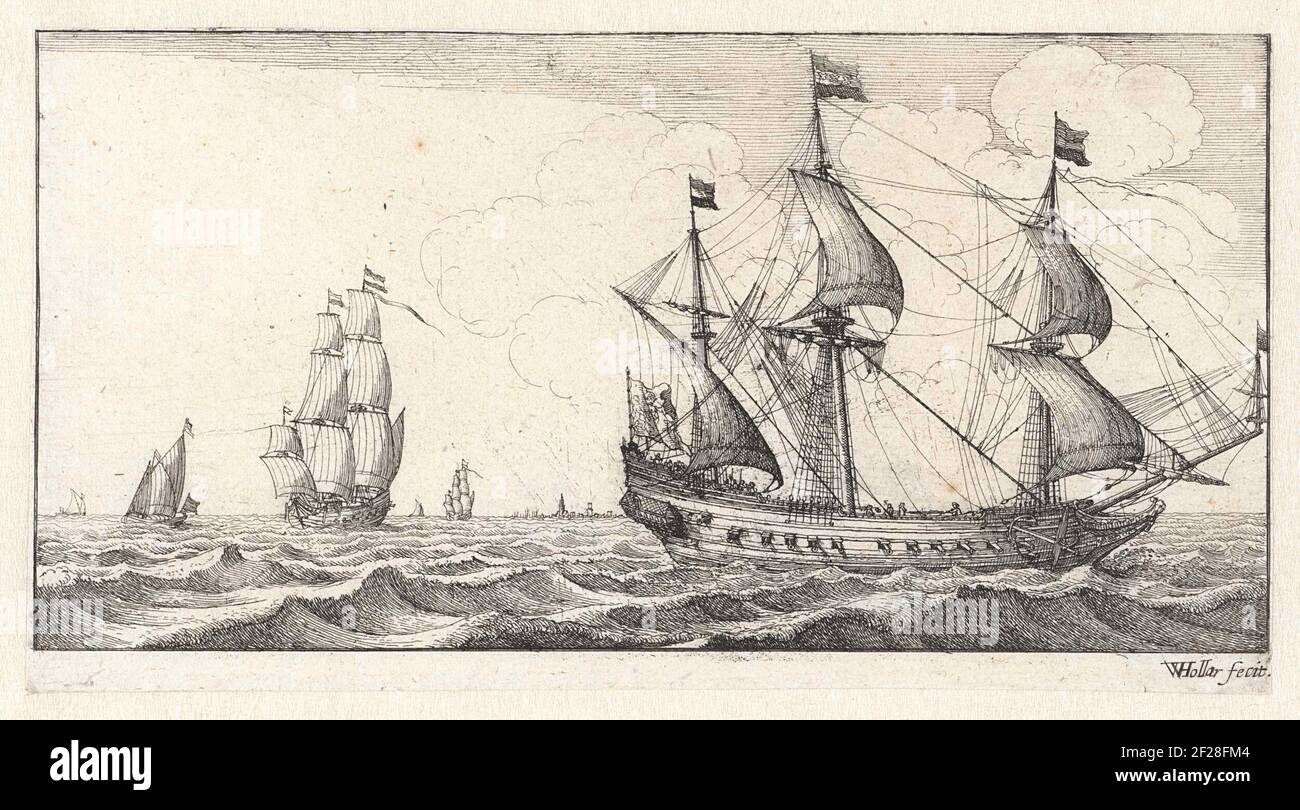 Raised warship with four sails; Seascapes Stock Photo - Alamy