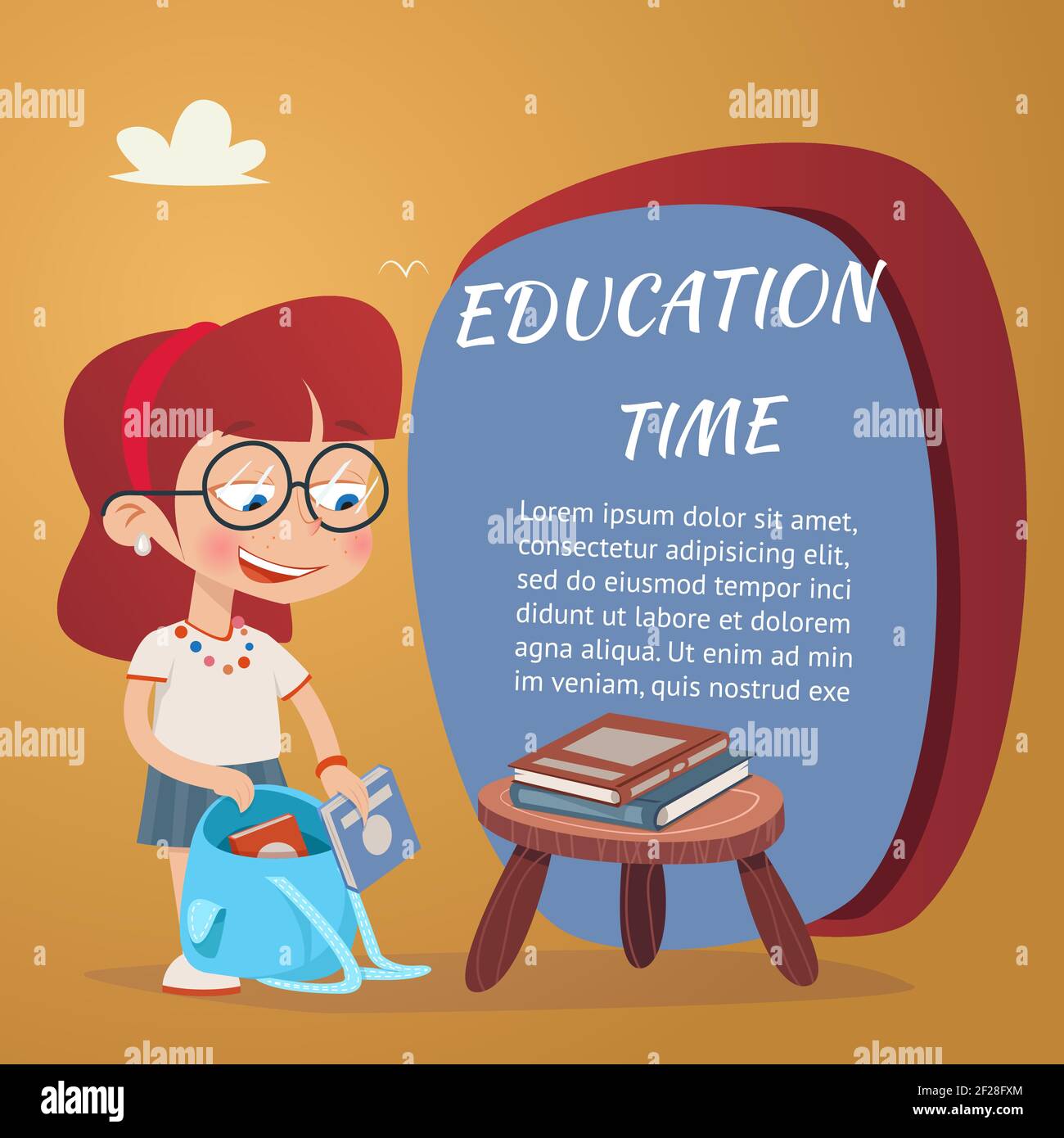 Beautiful Education Poster with Girl Adding Textbooks in School Bag ...