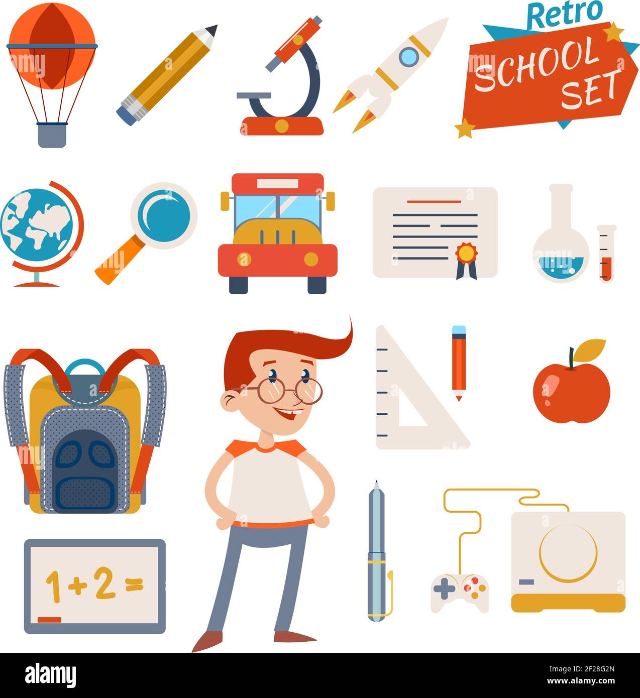 Vintage School Icon Set Graphic Designs Isolated on White Background ...