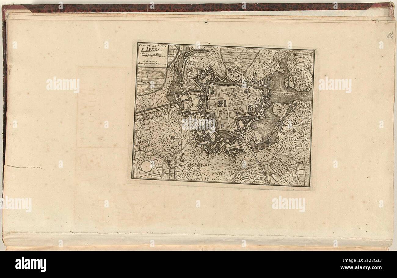 Plattegrond van Ieper, 1709; Plan de la ville d'Ipres.Map of Ieper ...