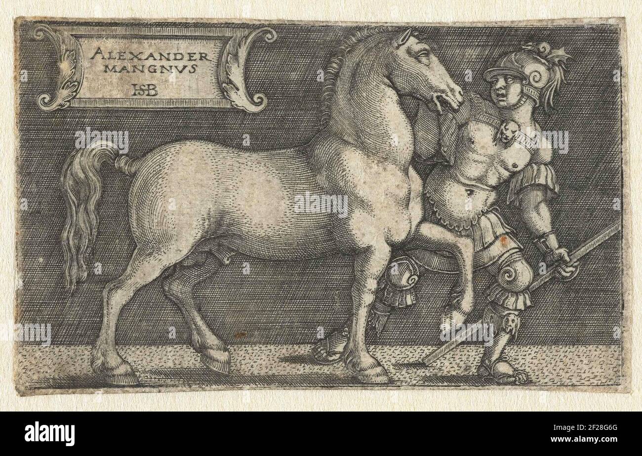 Alexander the Great with his horse Bucephalus; Alexander Mangnvs Stock ...