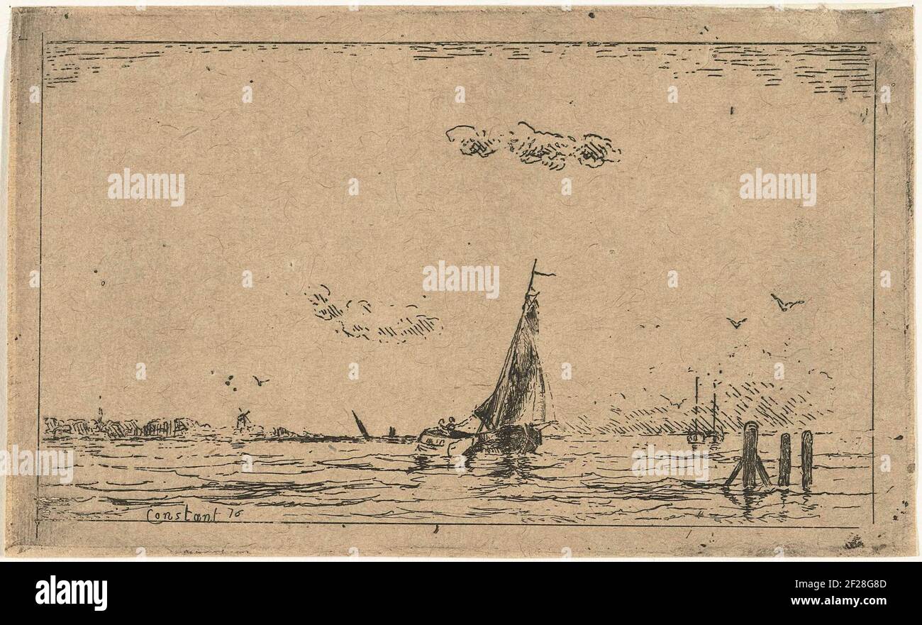 River face with sailing ship Stock Photo - Alamy