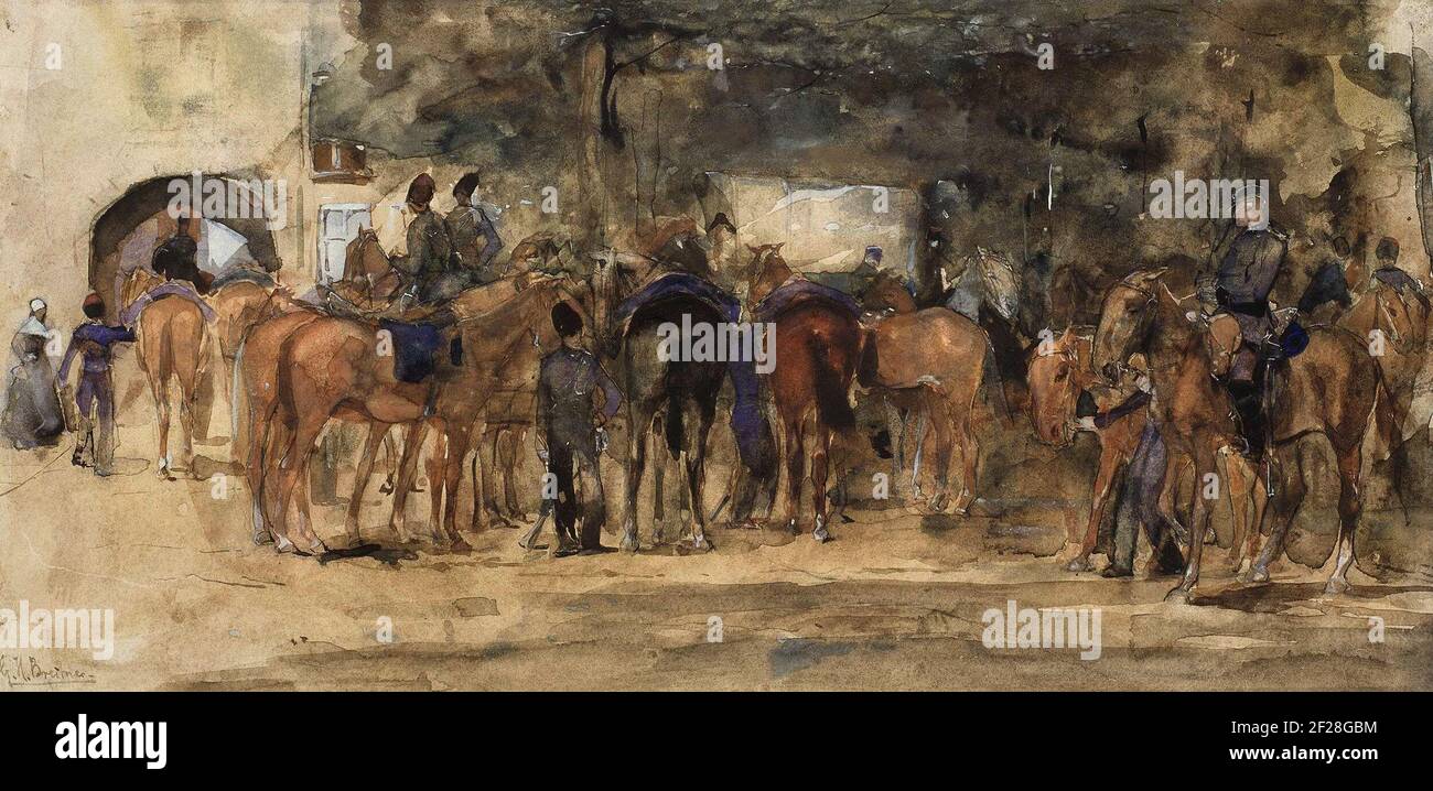Resting cavalry on a square Stock Photo - Alamy