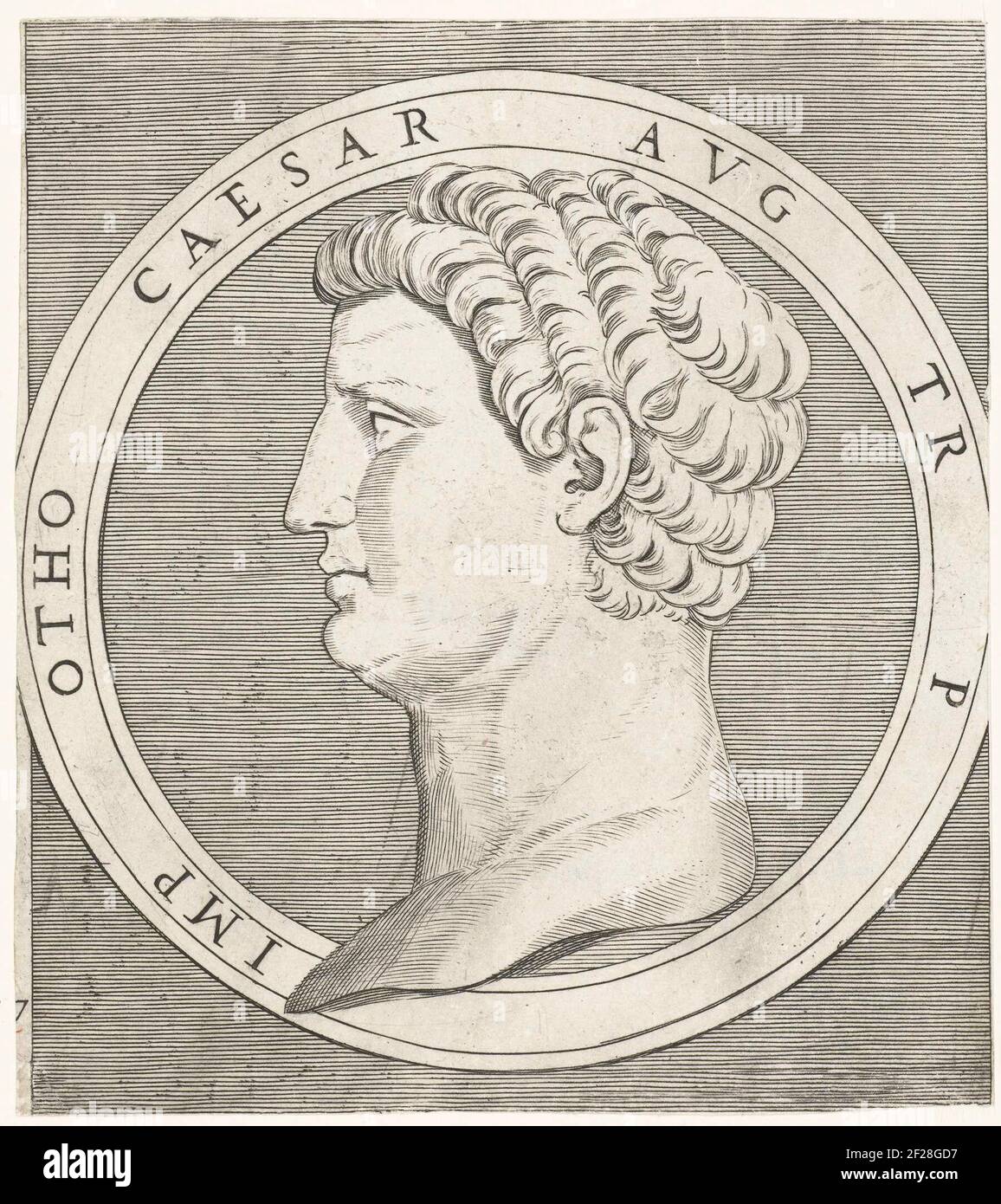 Portrait of emperor Otho in round frame; OTHO CAESAR AUG TR P IMP ...
