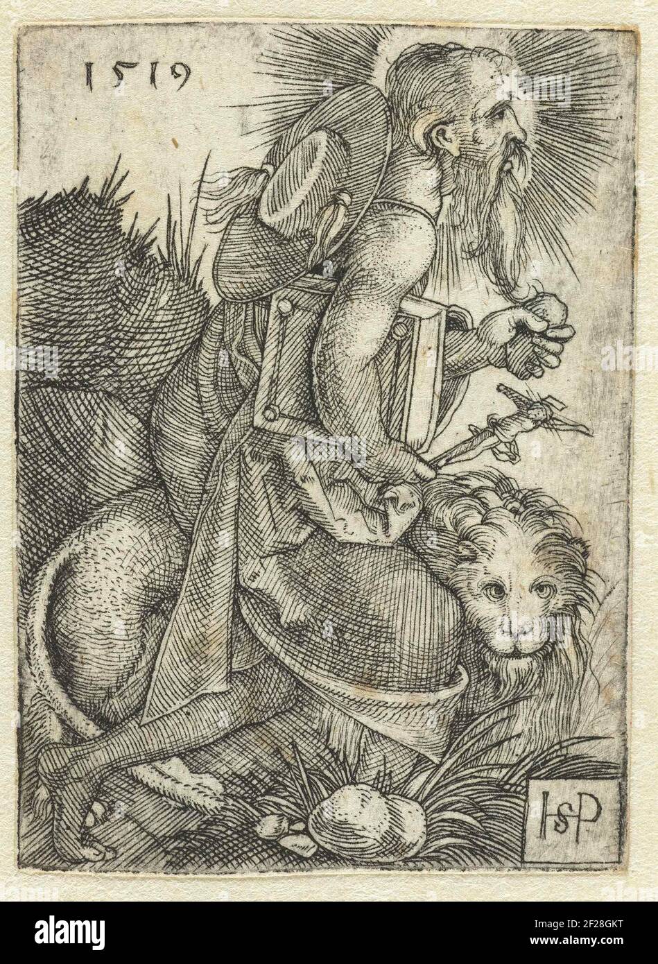 Heilige Hieronymus lopend in woestijn.Sacred Hieronymus walking in the ...