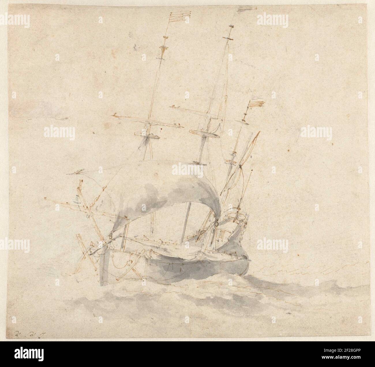 Flute ship on troubled sea Stock Photo - Alamy