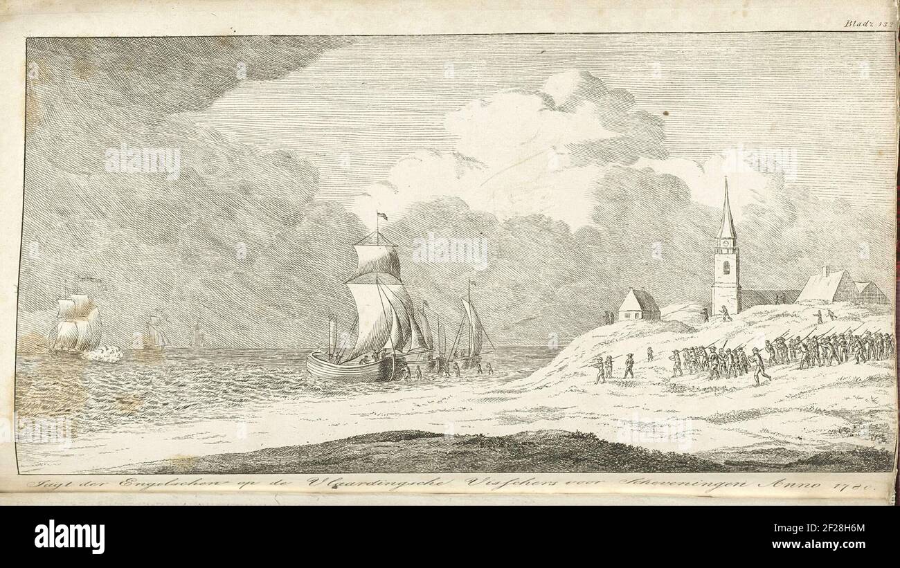 A Vlaardinger Hoeker during fishing by English hijackers the beach at ...