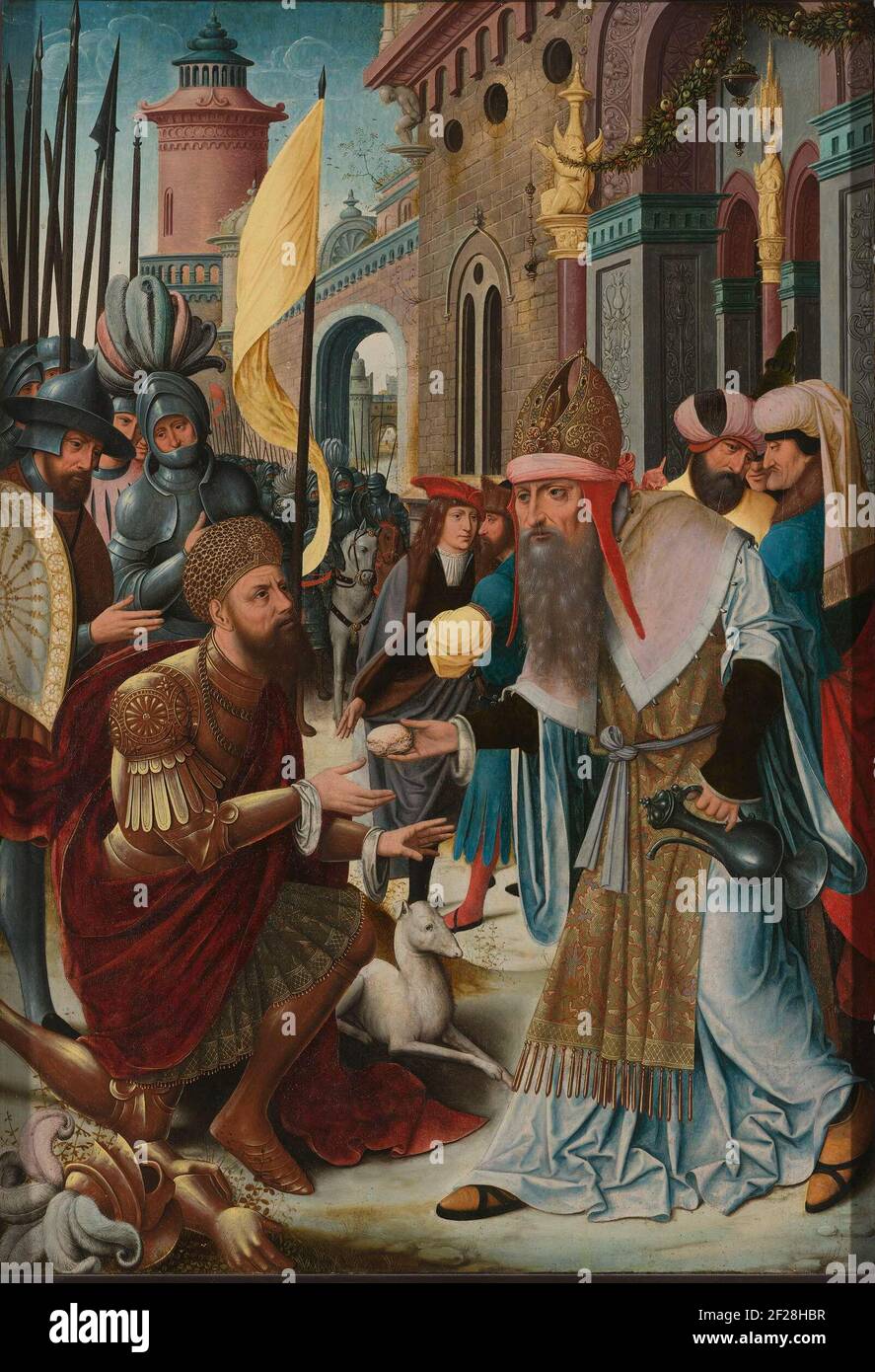 Meeting of Abraham and Melchizedek (inner, left wing of a triptych ...