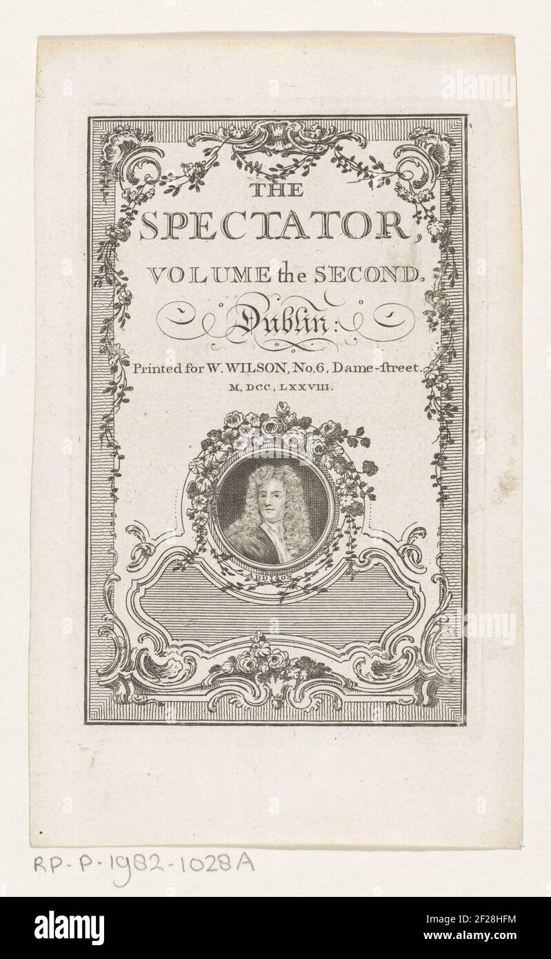 Portrait Joseph Addison; Title page for: S.N., The Spectator, Volume ...