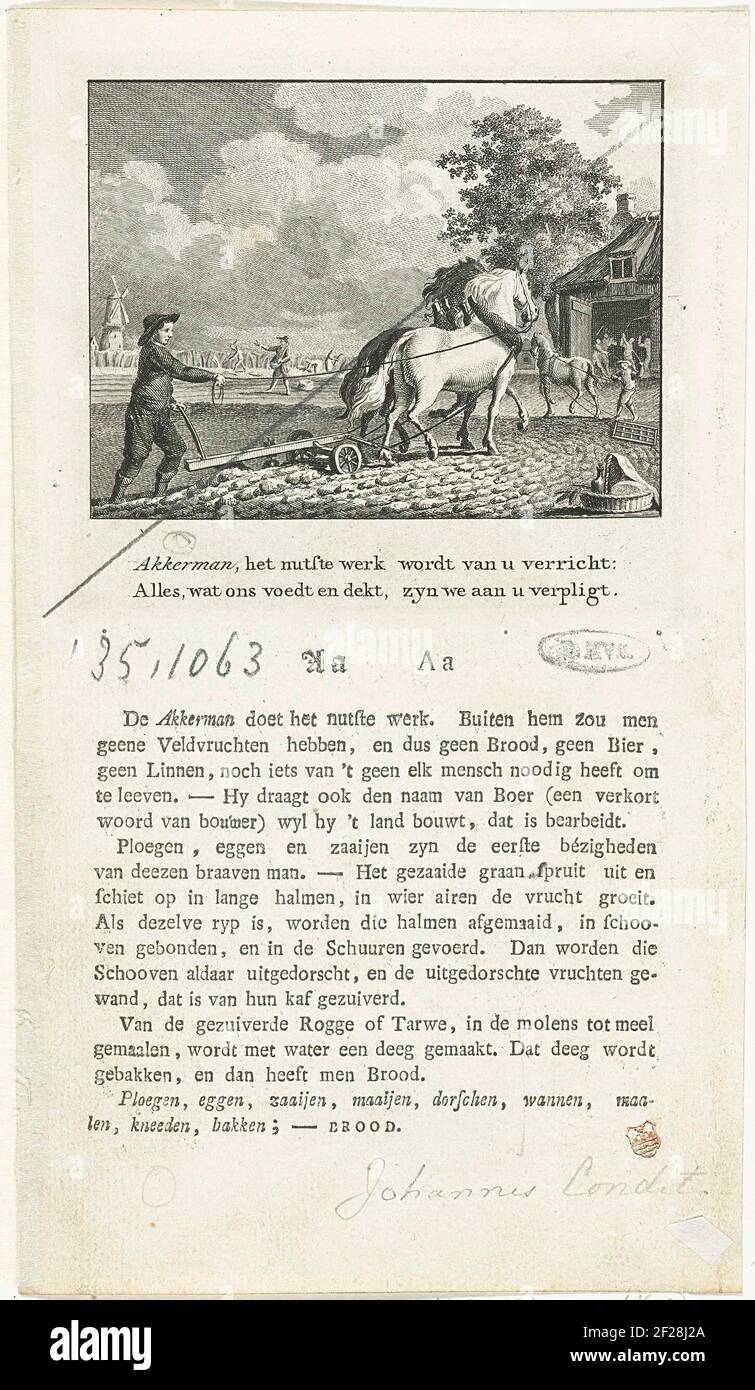 Boer met ploeg en twee paarden.Illustration for the letter A in the ...